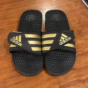 adidas | Shoes | Adidas Adissage Slides Sandals Shoes Black Gold Eg657 ...